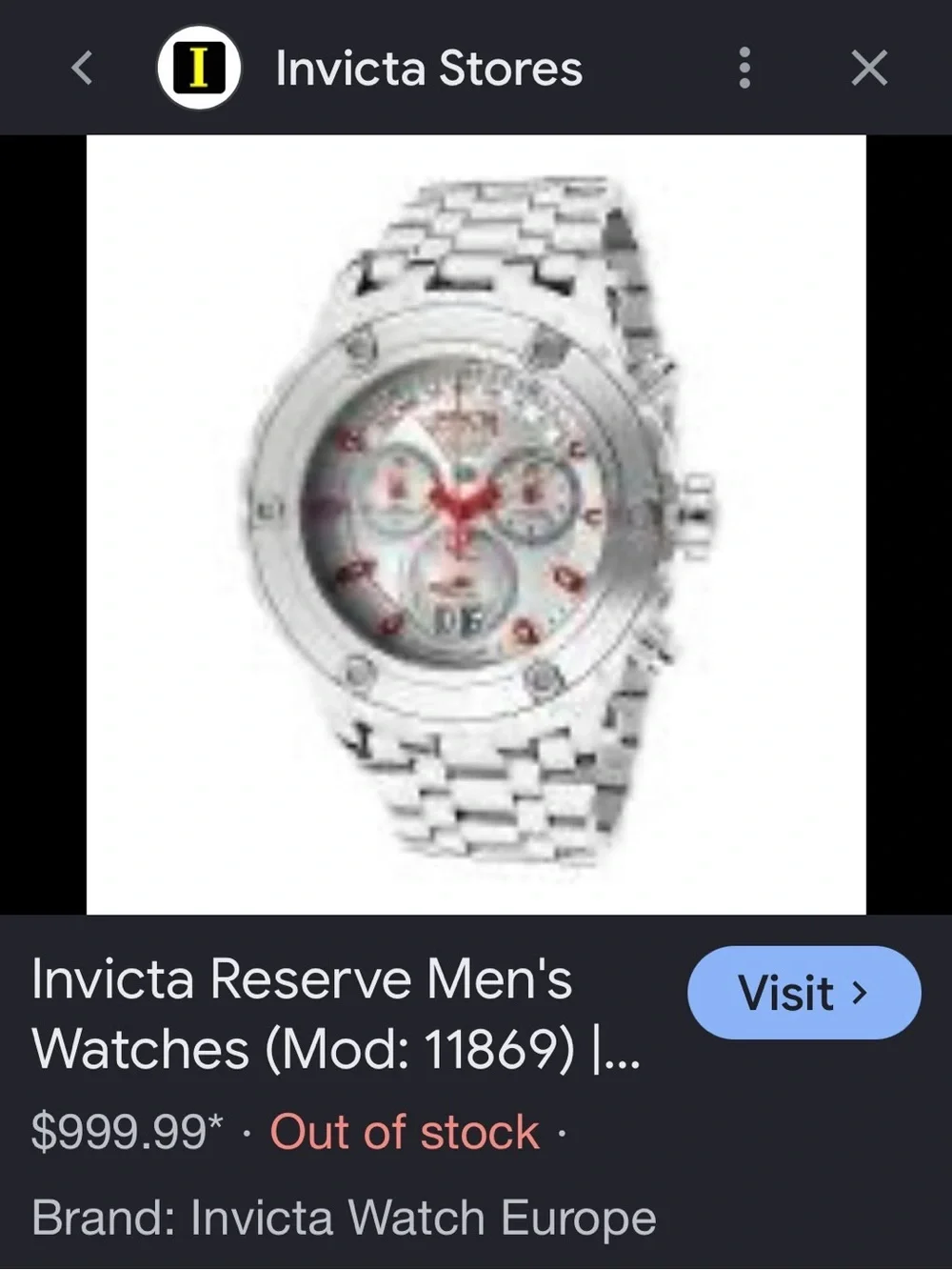 Invicta | Other | Invicta Silver Chronograph Watch With Red Accents ...